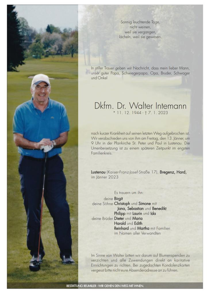 Wir trauern um Dr. Walter Intemann - bs-golftour
